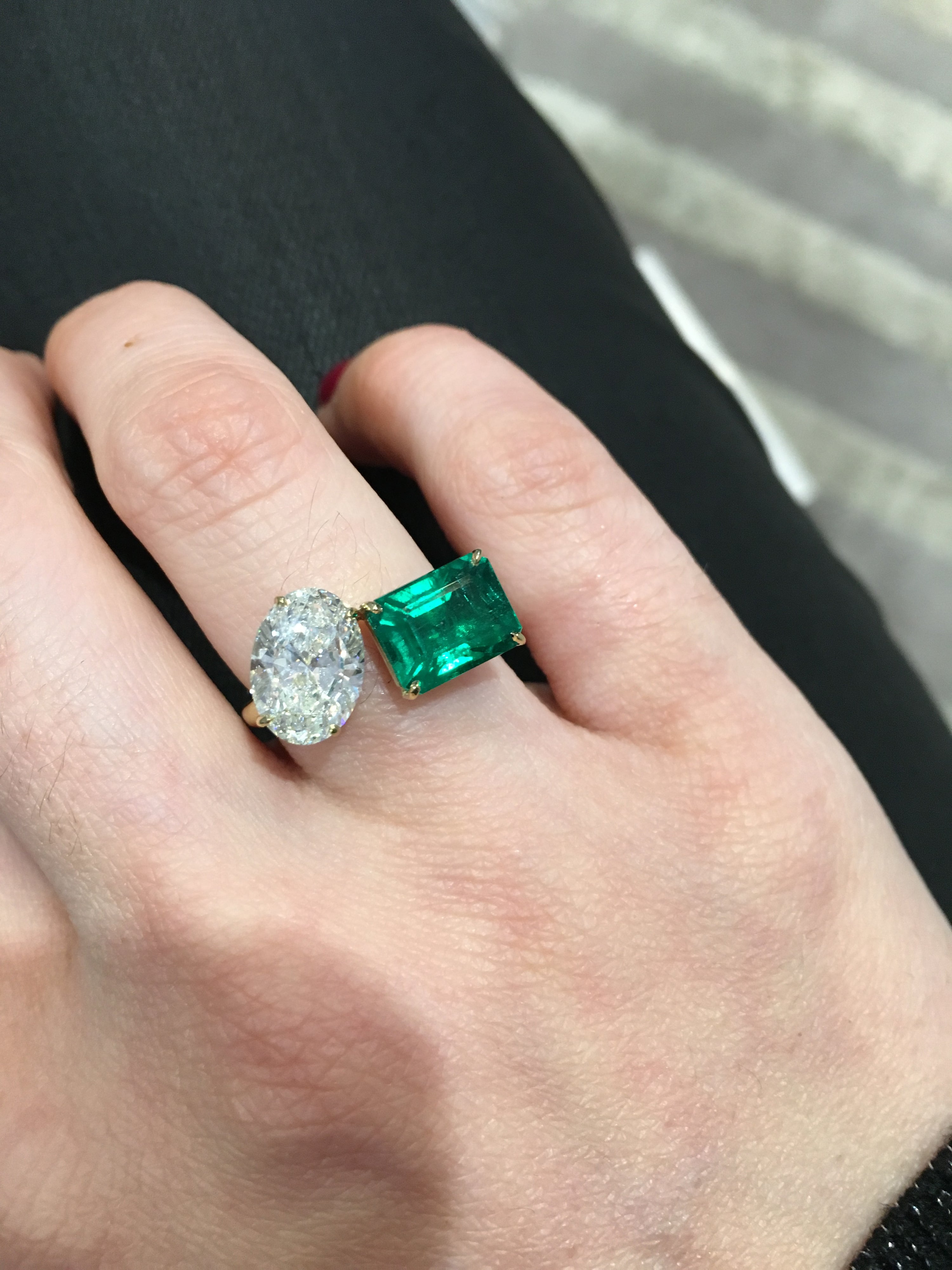 Bespoke Diamond Oval and Emerald Two Stone Ring – Jemma Wynne